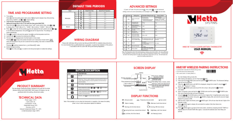 Manual Hetta Wireless Programmable Thermostat | PDF