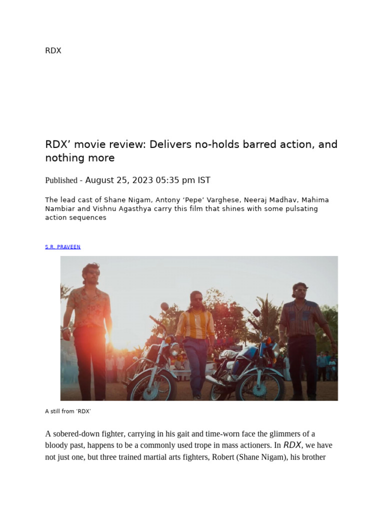 RDX' Movie Review: Delivers No-Holds Barred Action, and Nothing More | PDF