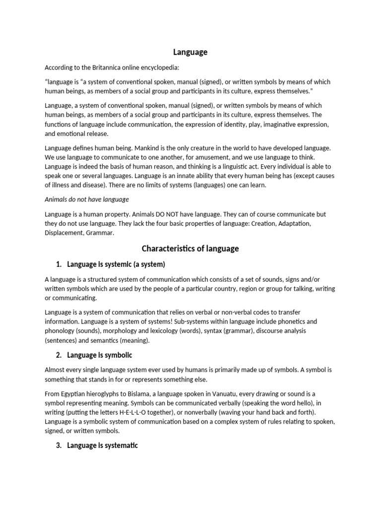 Nature of Language & Design Features | PDF