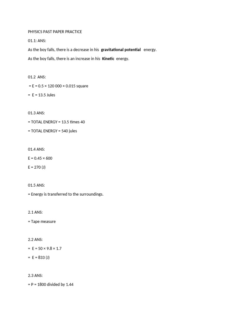 Physics Past Paper Practice | PDF