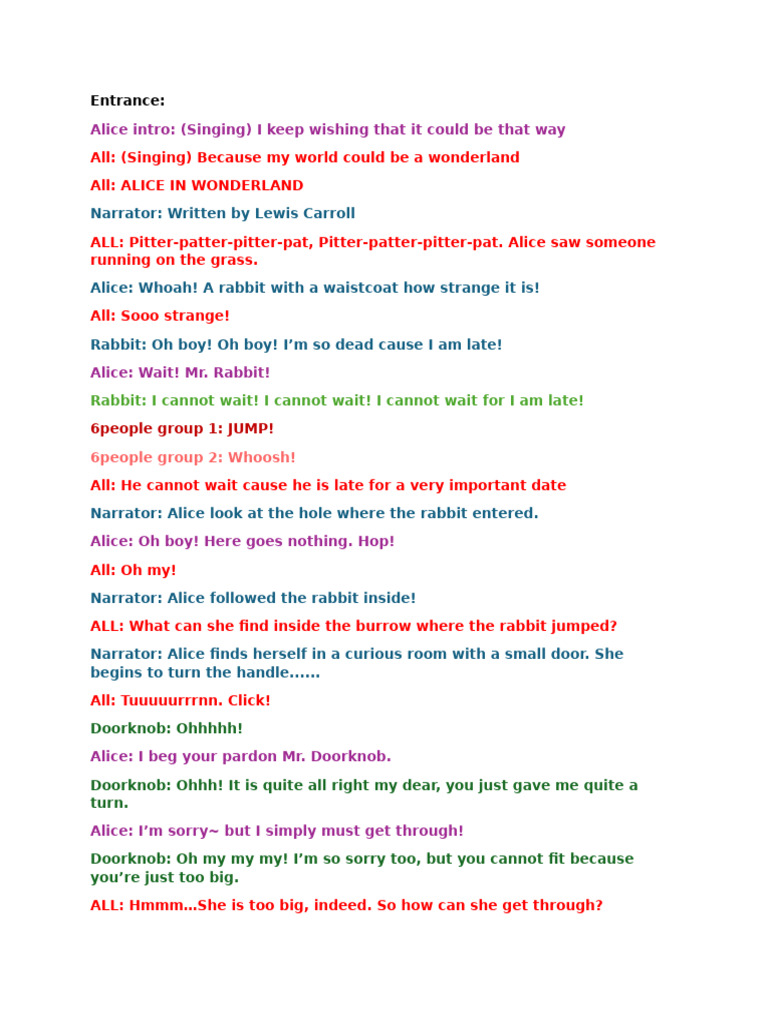 Alice's Adventure in Wonderland Script | PDF | Alice (Alice's ...