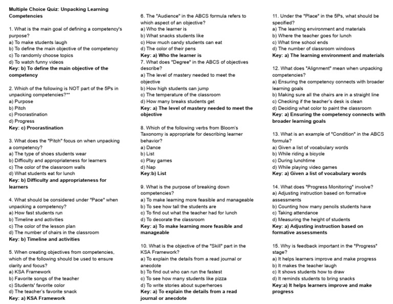 15 Points Multiple Choice Quiz - Unpacking Learning Competencies With ... 15 Points Multiple Choice Quiz - Unpacking Learning Competencies With ...