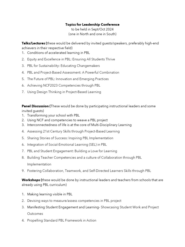 Topics For PBL Conference | PDF