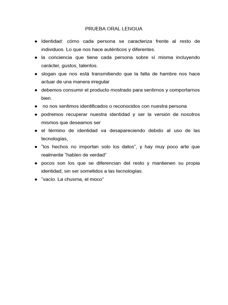Prueba Oral Lengua Ib | PDF
