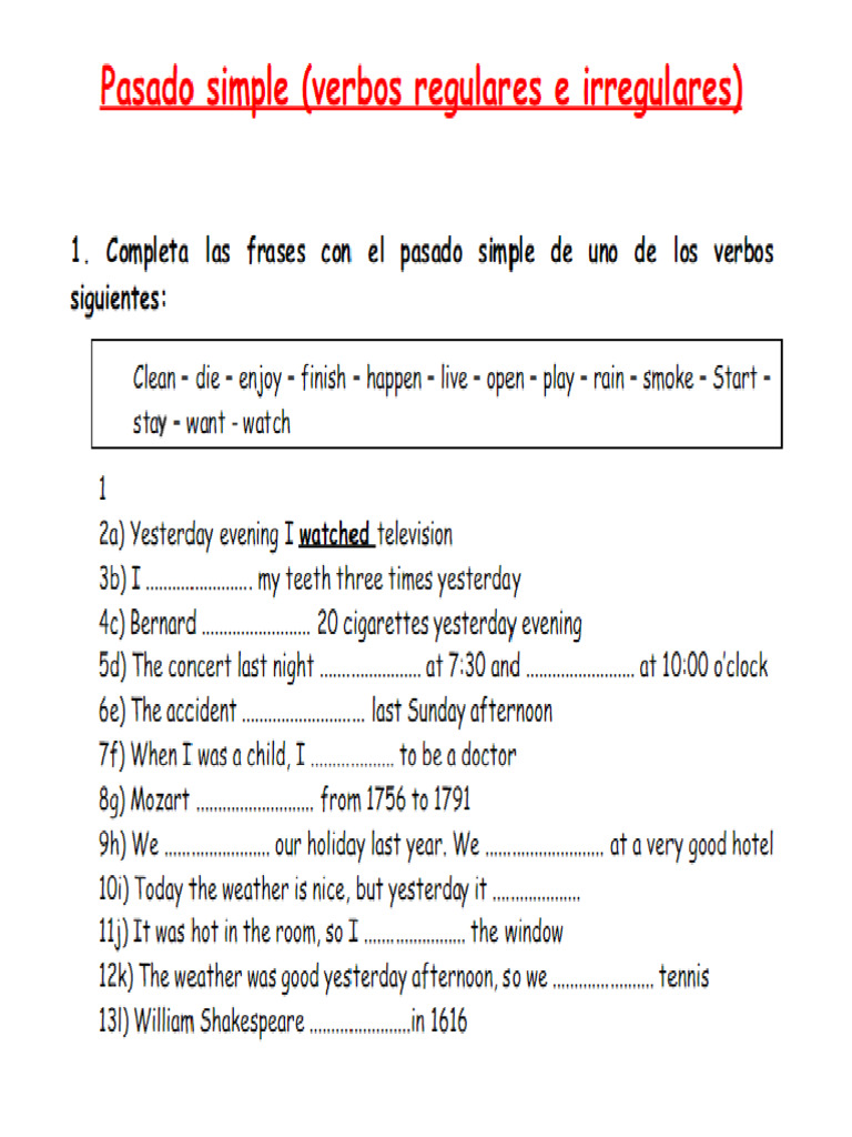 ejercicios de simple past | PDF