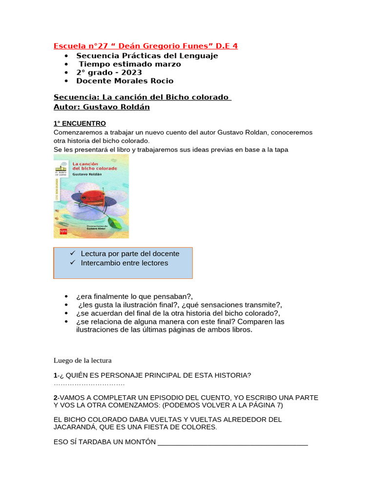 2-Secuencia La Canción Del Bicho Colorado | PDF