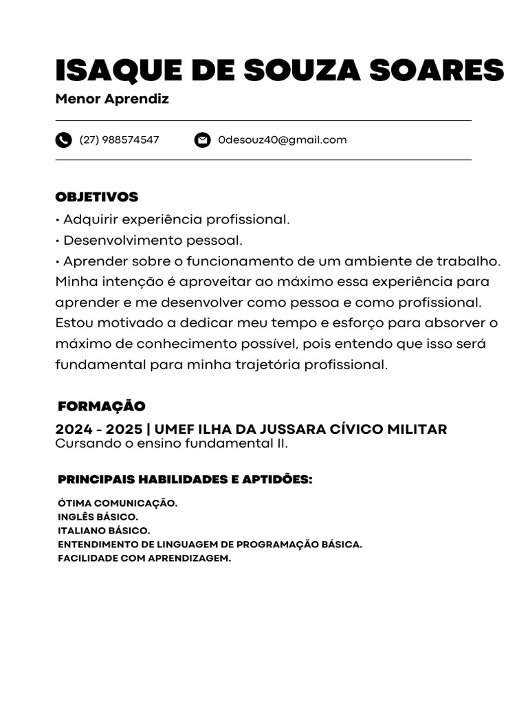 Currículo Isaque de Souza Soares | PDF