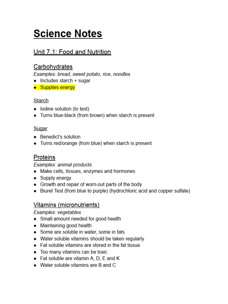 Science Year 8 - Food and Nutrition and The Skeletal System | PDF