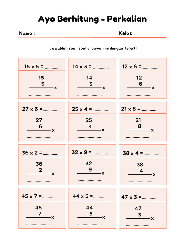 Lembar Kerja Matematika Perkalian Jingga Sederhana | PDF