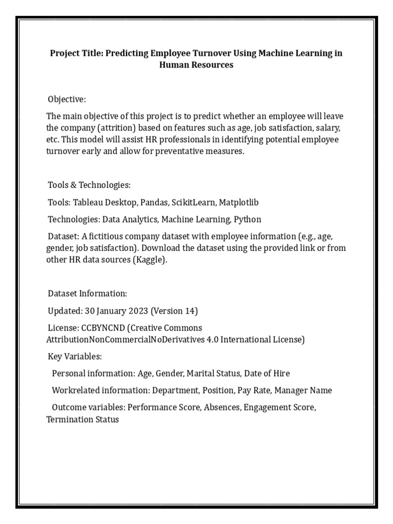 Predicting Employee Turnover Using Machine Learning in Human Resources | PDF