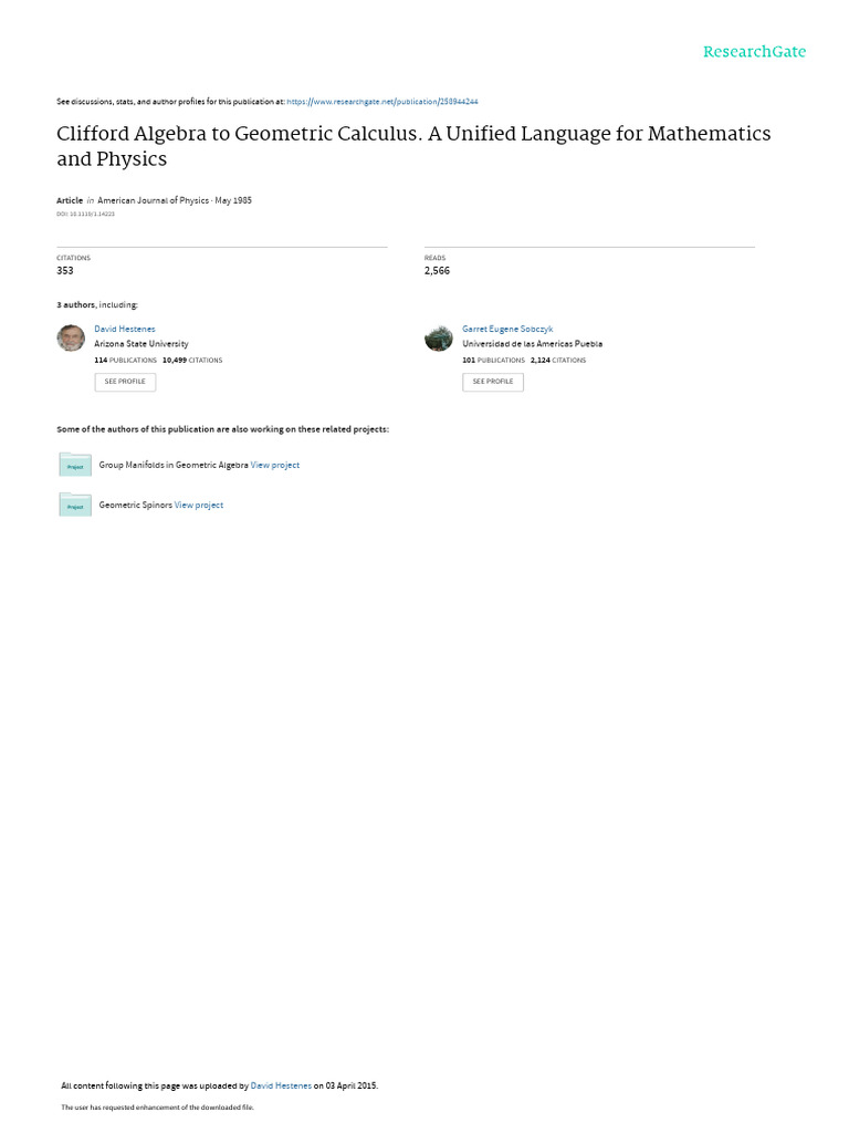 Clifford Algebra To Geometric Calculus A Unified L | PDF