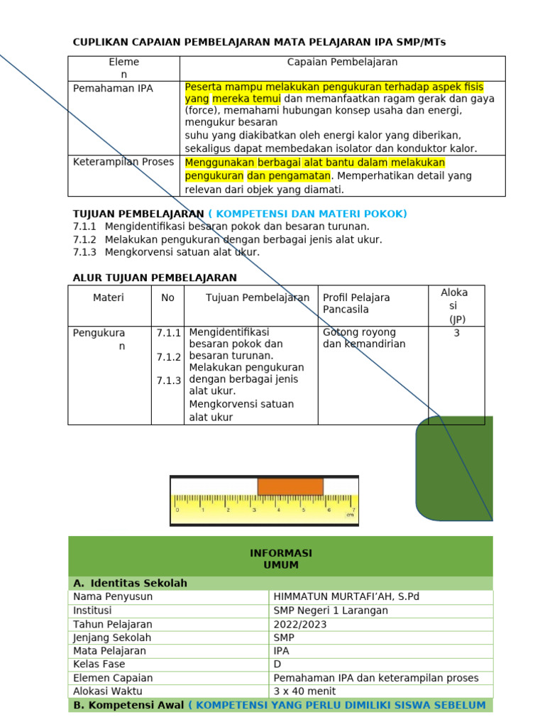 Modul Ajar Pengukuran | PDF