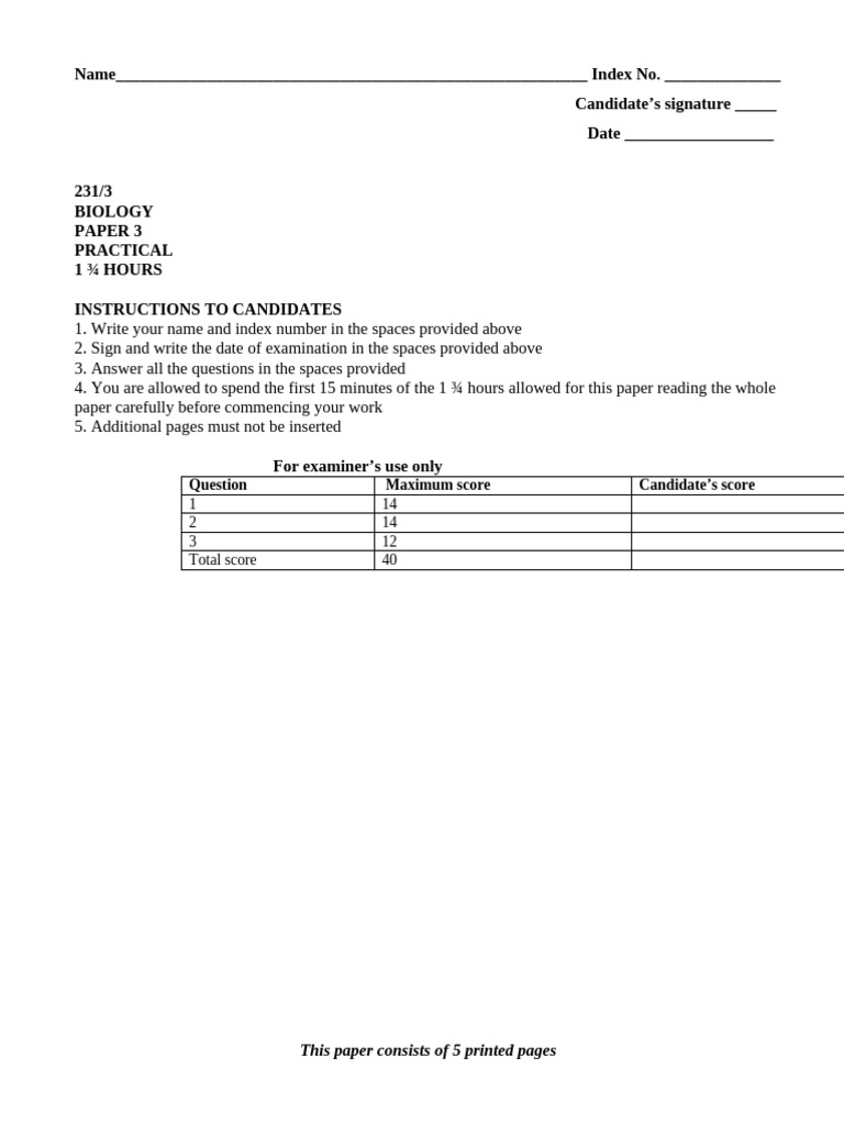 Biology Practical Exam 10 Questions | PDF