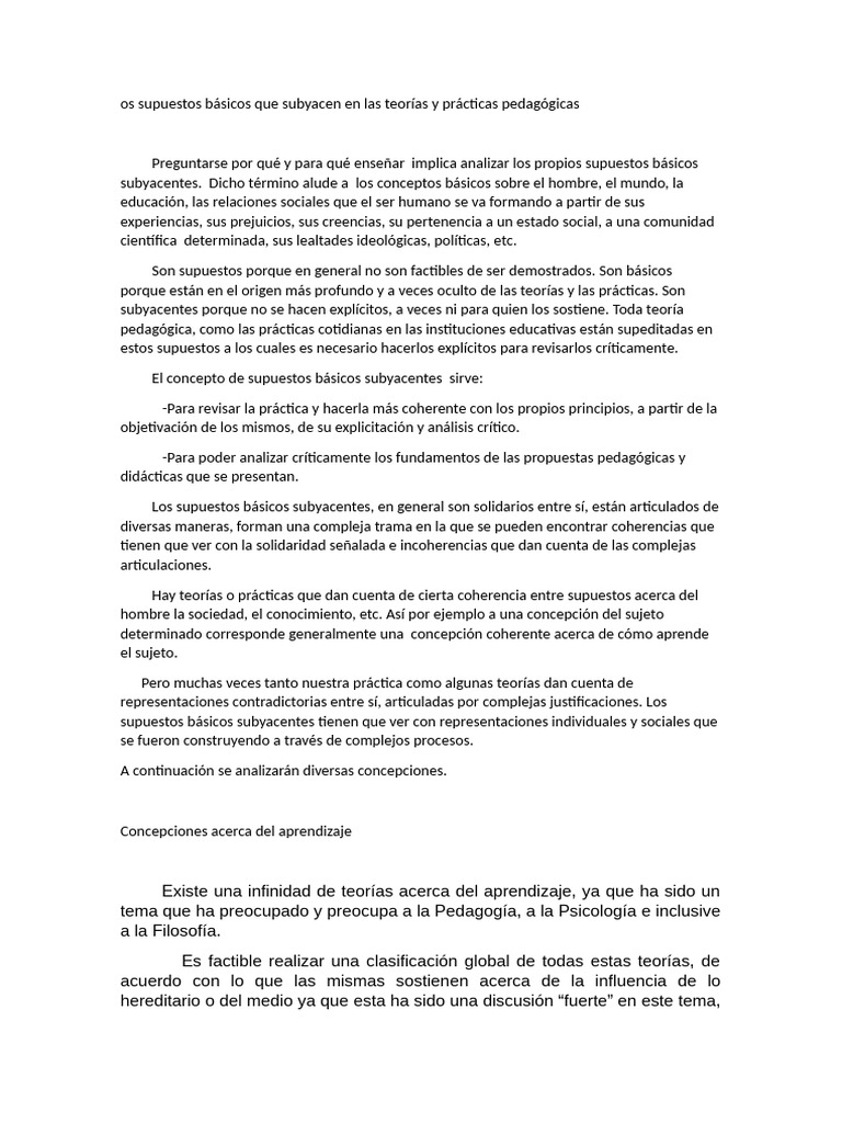 Os Supuestos Básicos Que Subyacen en Las Teorías y Prácticas ...