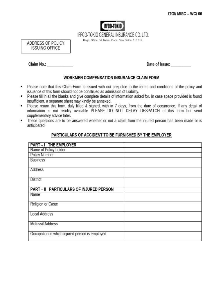 Workmen Claim Form (1) | PDF
