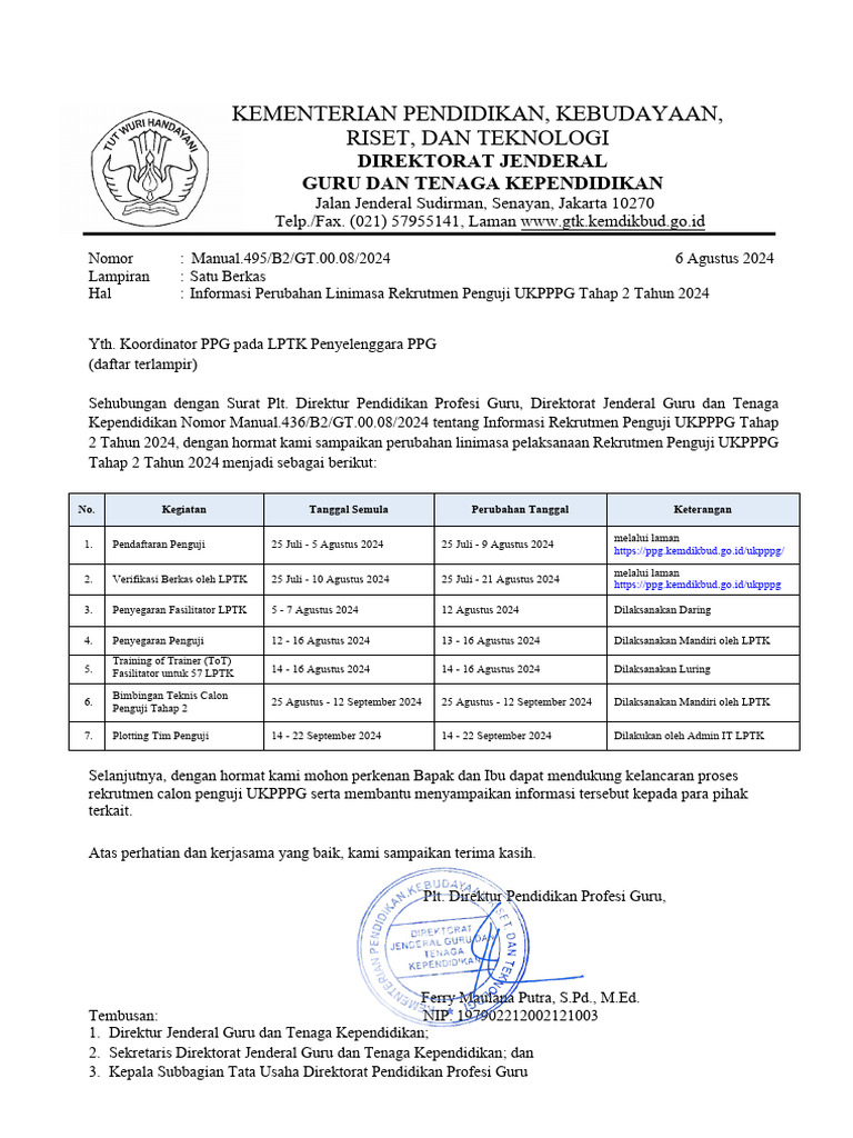 Informasi Perubahan Linimasa Rekrutmen UKPPPG Tahap 2 | PDF
