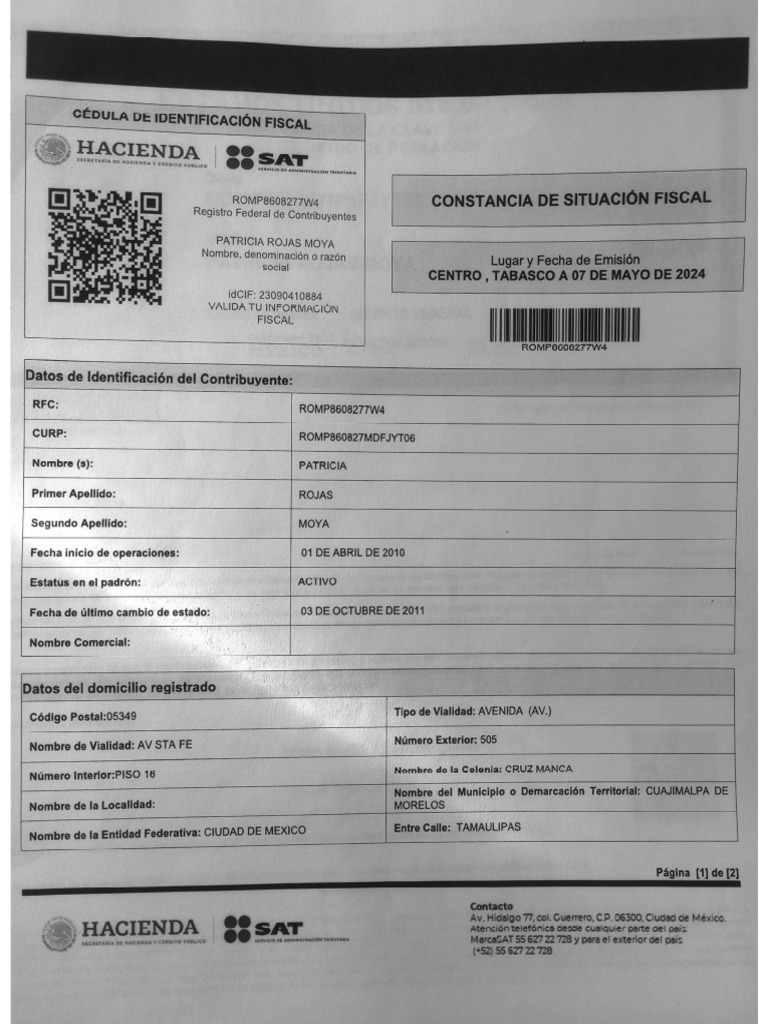 CIF Cedula de Identificacion Fisca | PDF