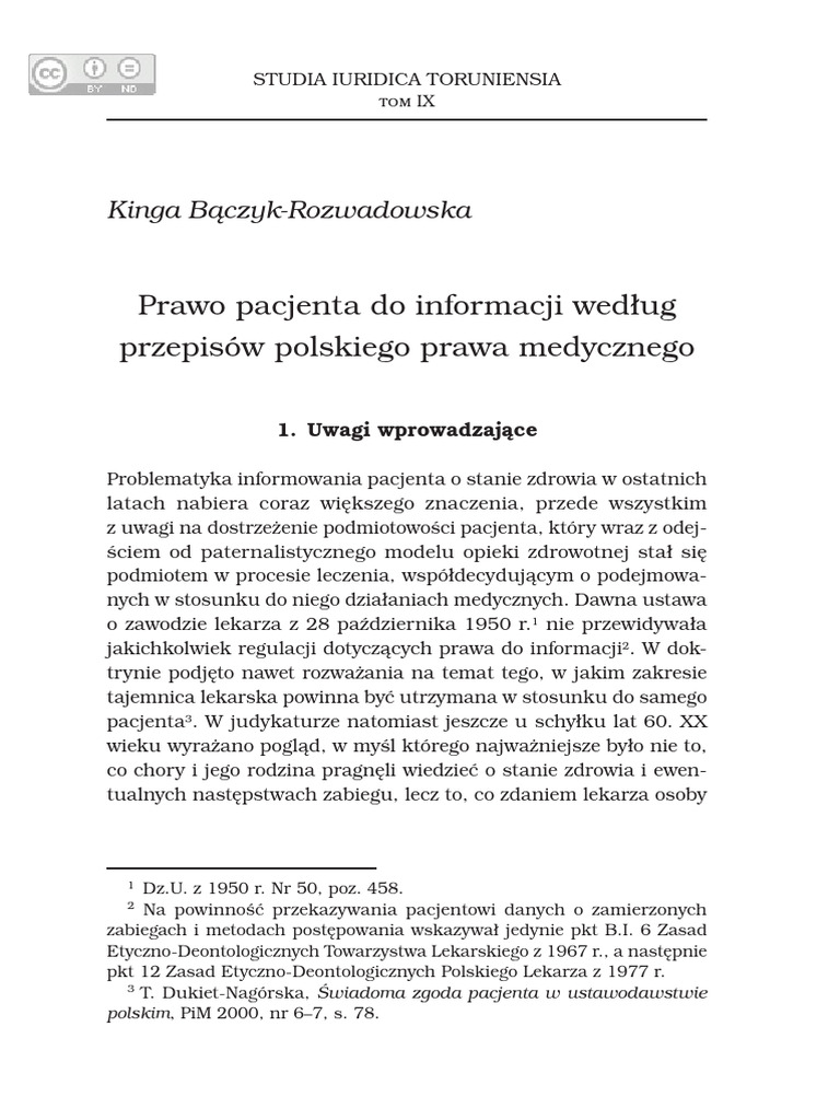 Bączyk-Rozwadowska K - Prawo Pacjenta Do Informacji (2011) | PDF