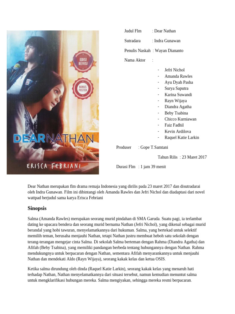 Resensi Dear Nathan (2017) | PDF