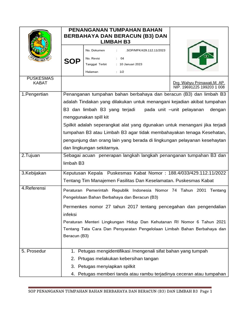 SOP PENANGANAN TUMPAHAN B3 Dan Limbah B3 | PDF