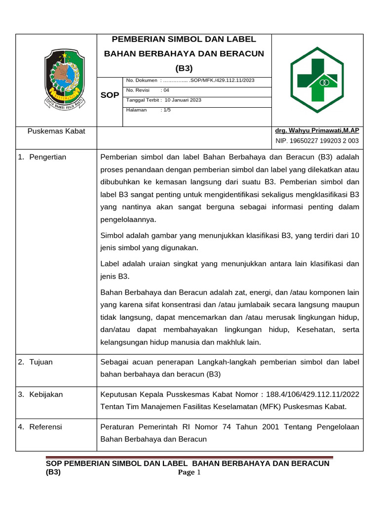 Sop Pemberian Simbol Dan Label B3 Pdf 8212