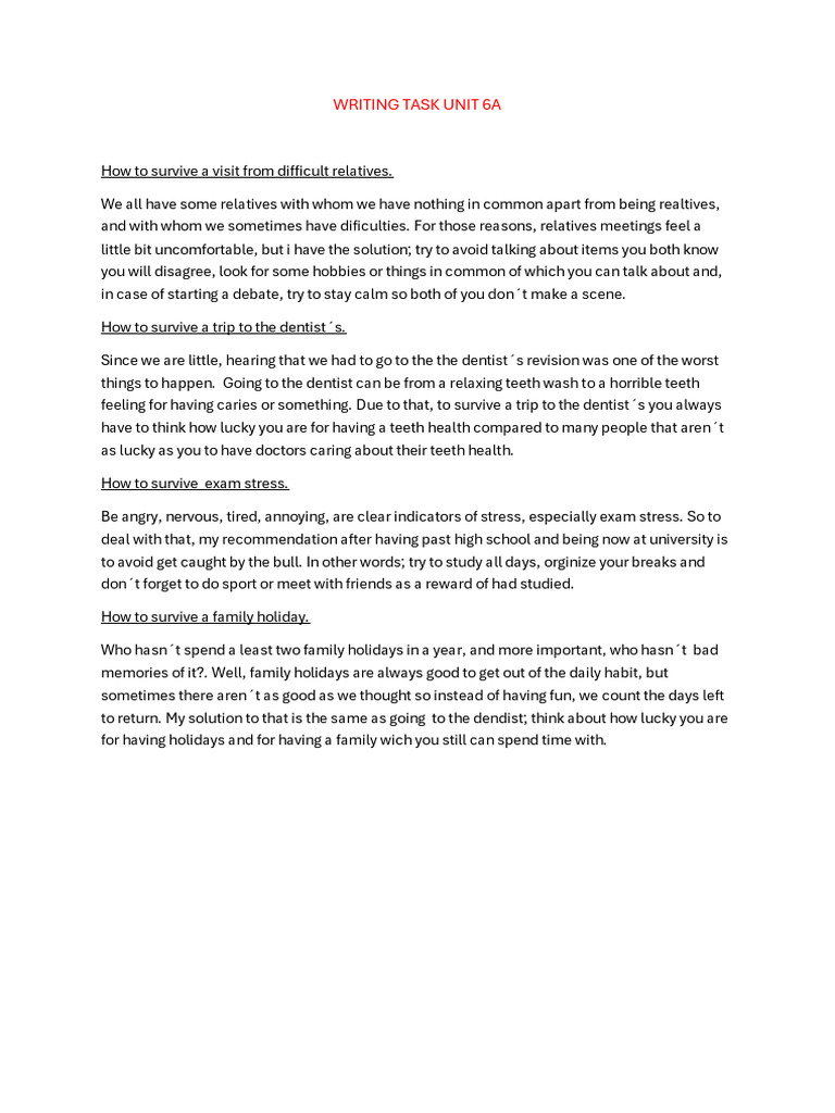 Writing Task Unit 6A | PDF