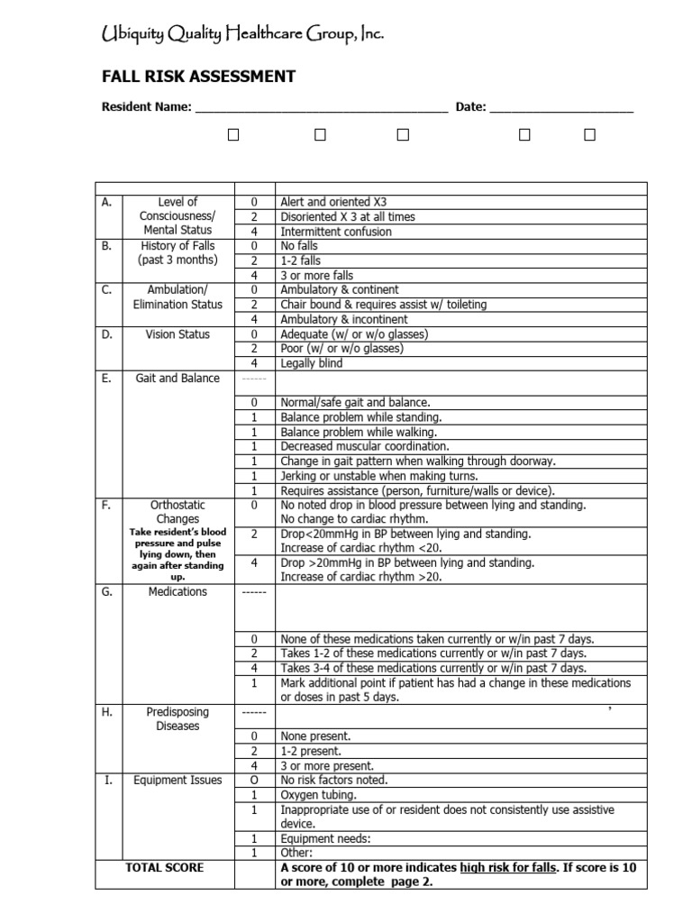Fall Risk Assessment | PDF