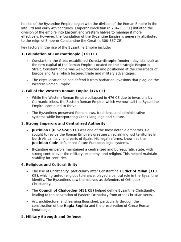 He Rise of The Byzantine Empire Began With The Division of The Roman ...