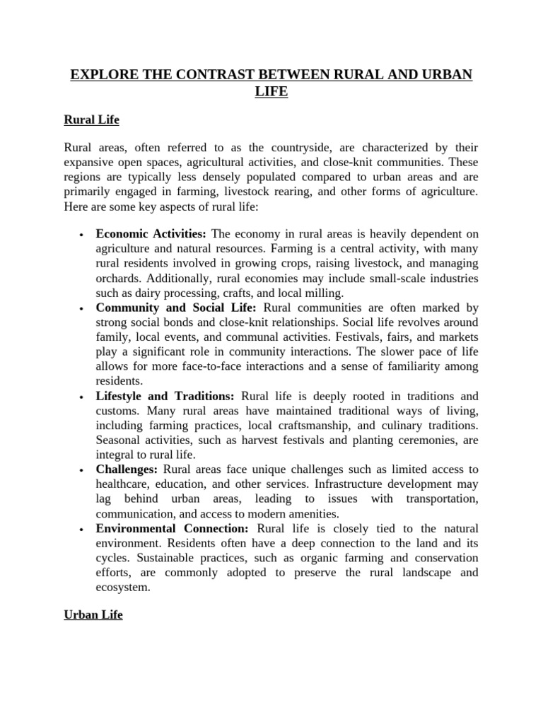 Explore The Contrast Between Rural and Urban Life | PDF