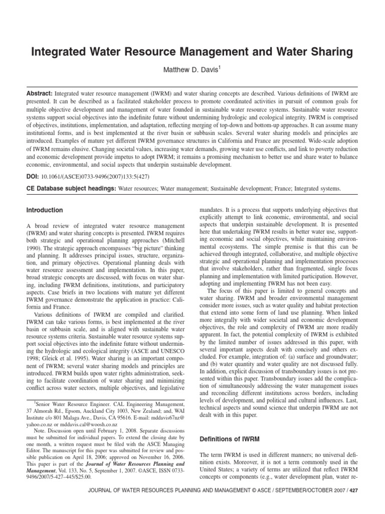 Integrated Water Resource Management and Water Sharing | PDF | Water ...