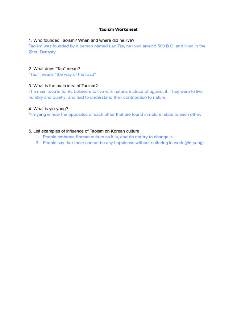 Taoism Worksheet | PDF