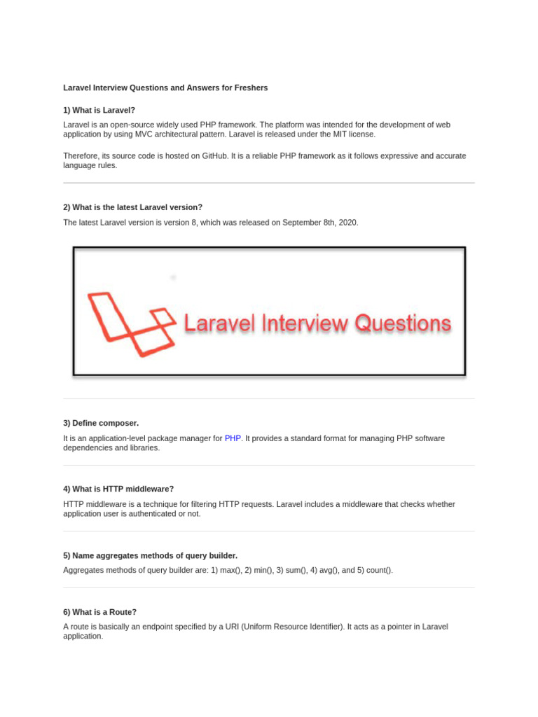 Laravel Interview Questions and Answers For Freshers | PDF