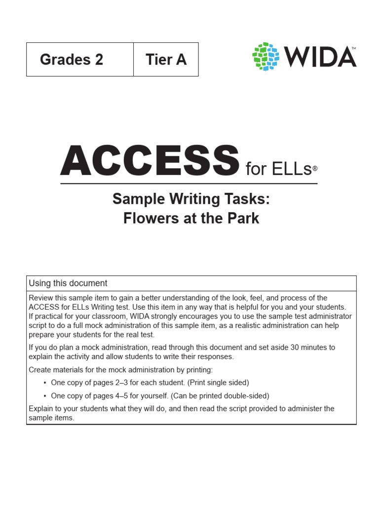 ACCESS Paper Sample Items GR 2 TR A Writing | PDF | Learning