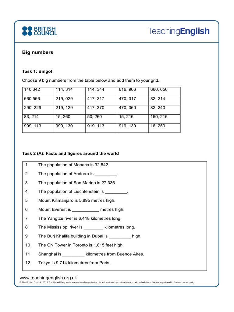 Big Numbers Student | PDF