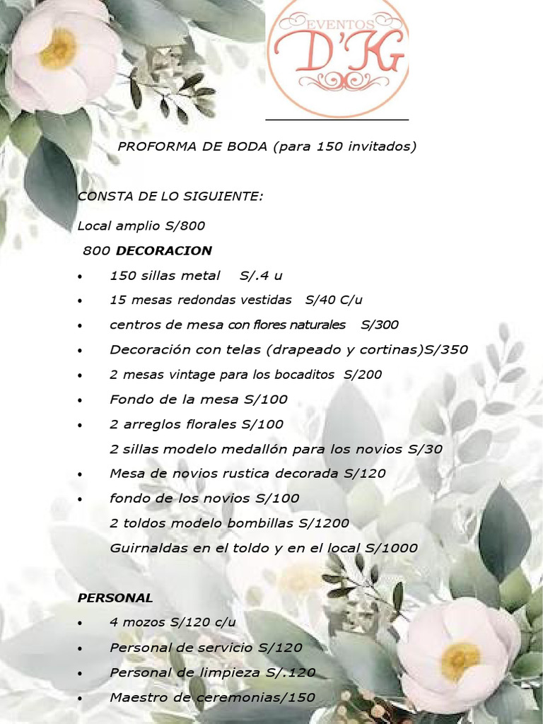 PROFORMA DE BODA (3) (1) | PDF