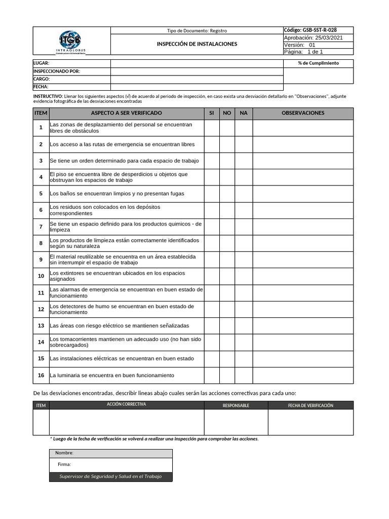 GSB-SST-R-028 Inspección de Instalaciones | PDF