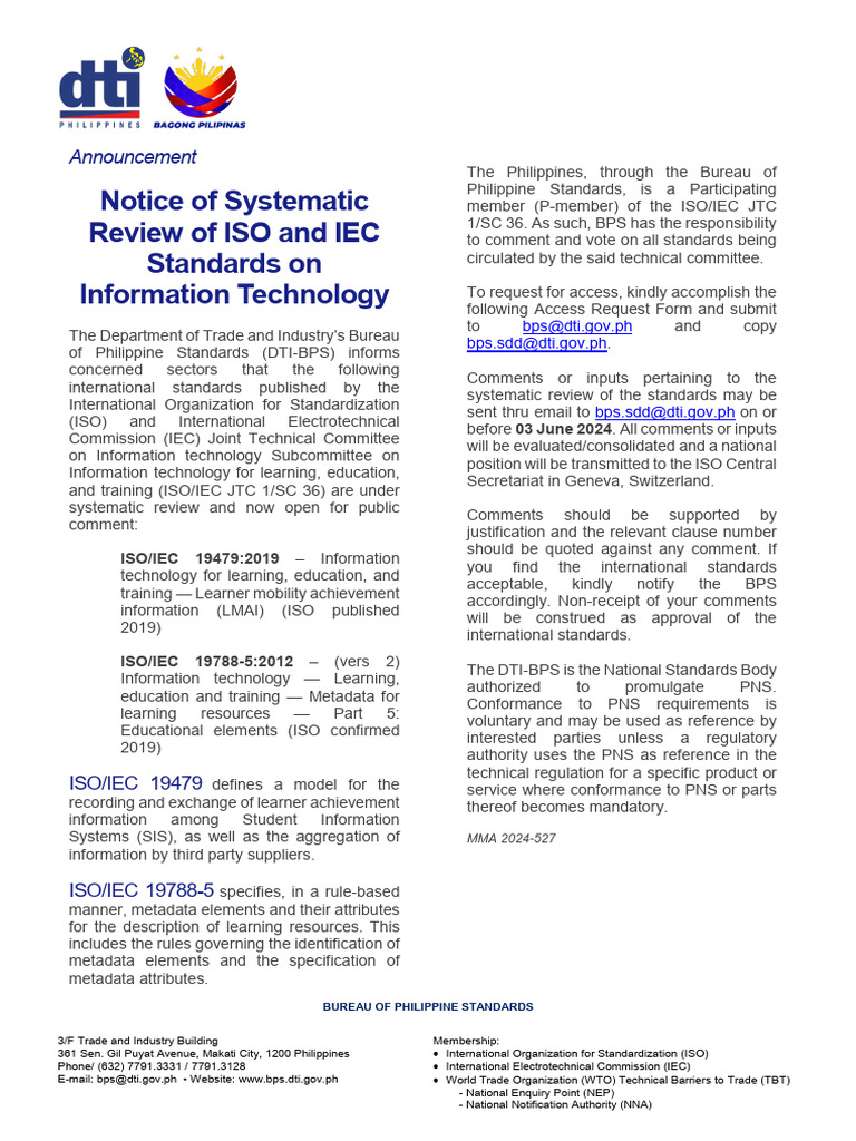 MMA 2024-527 NSR of ISO and IEC Standards On Information Technology (ISO IEC 19479 - 2019 Etc) | PDF