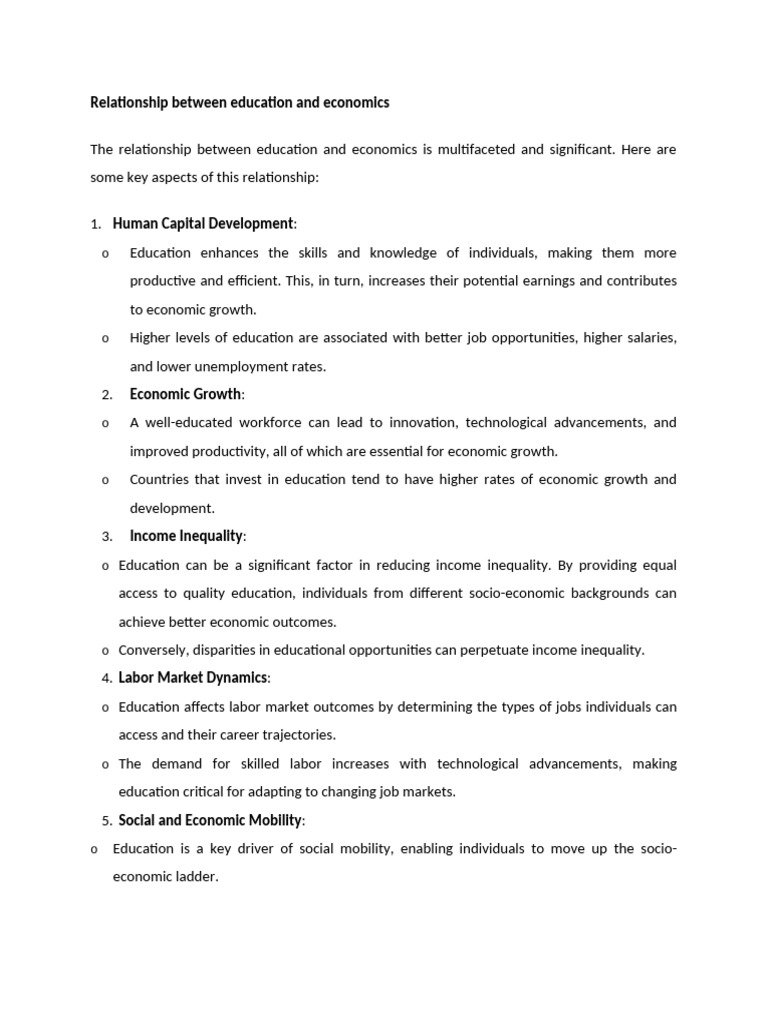 Relationship Between Education and Economics | PDF
