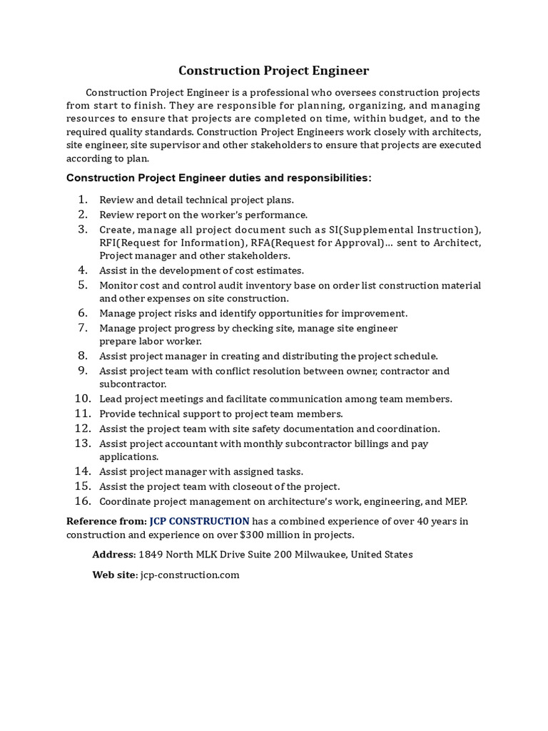 Construction Project Engineer | PDF