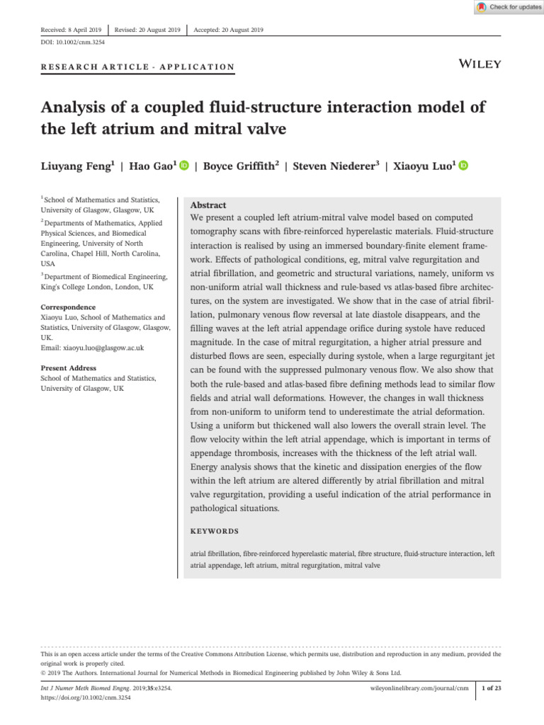 Numer Methods Biomed Eng - 2019 - Feng - Analysis of a Coupled Fluid‐Structure Interaction Model ...
