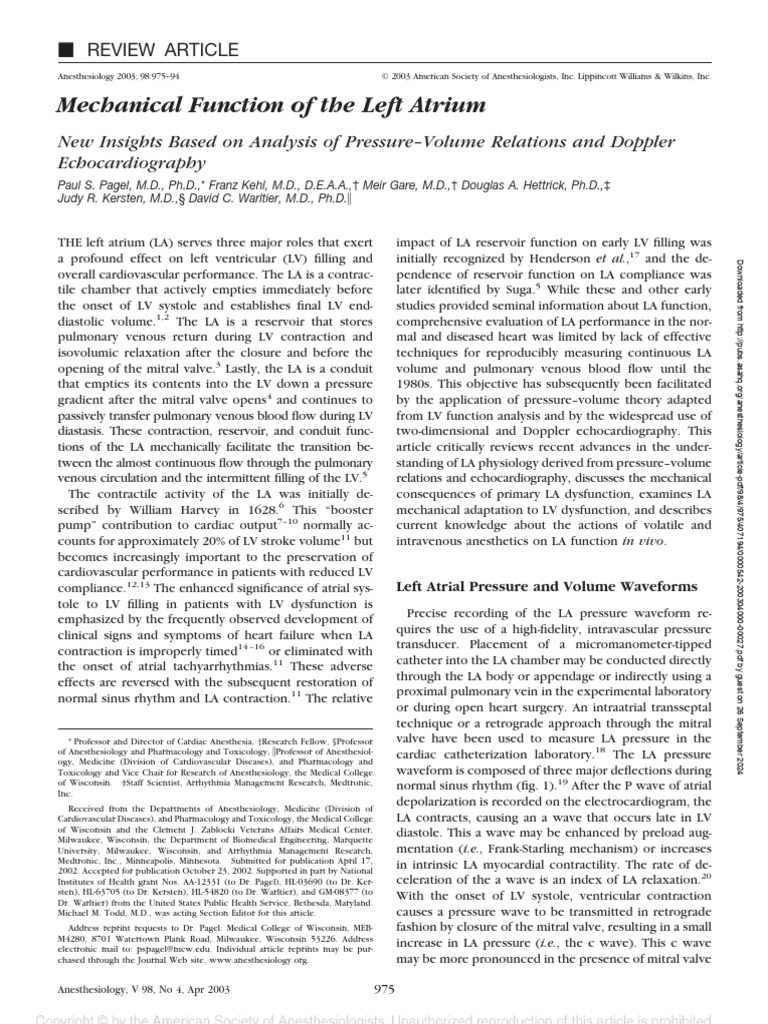 Mechanical Function of The Left Atrium | PDF