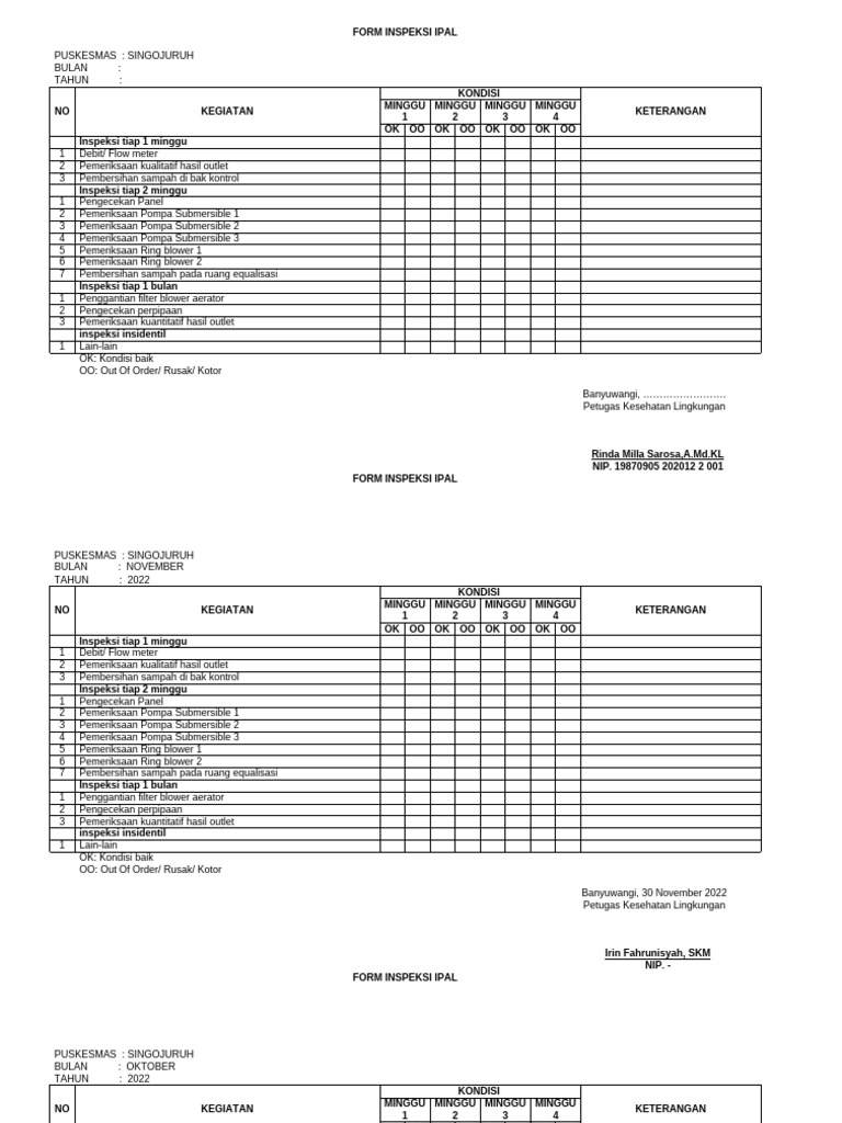 Form Inspeksi IPAL | PDF