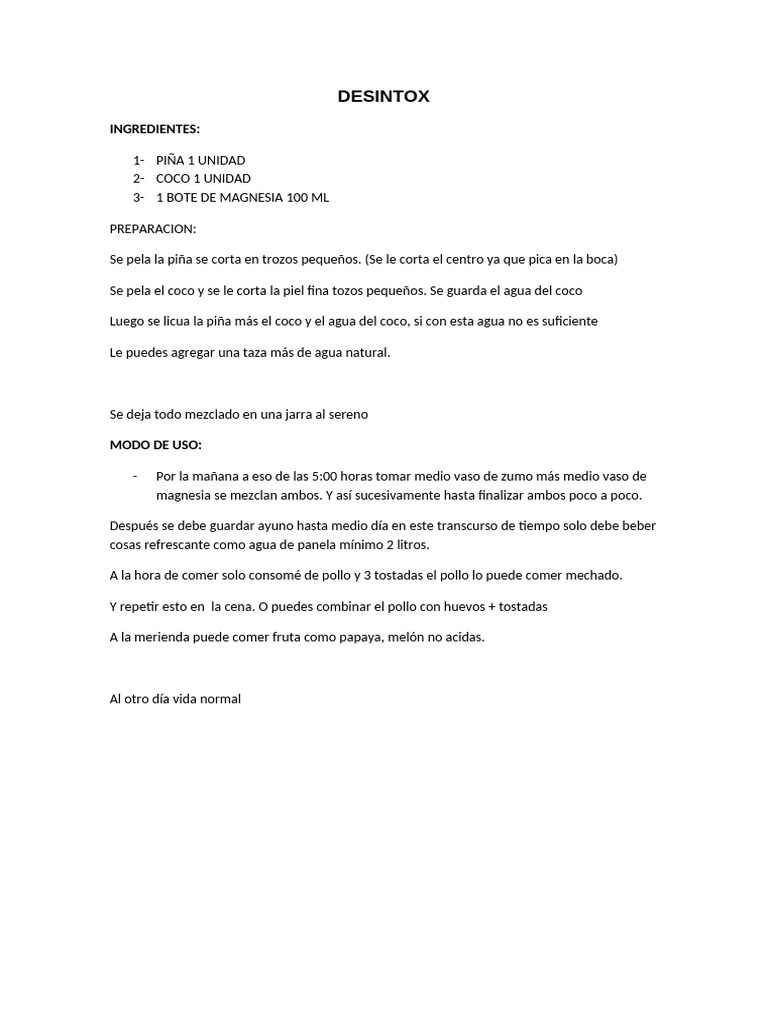 Receta Desintoxicante con Piña y Coco | PDF