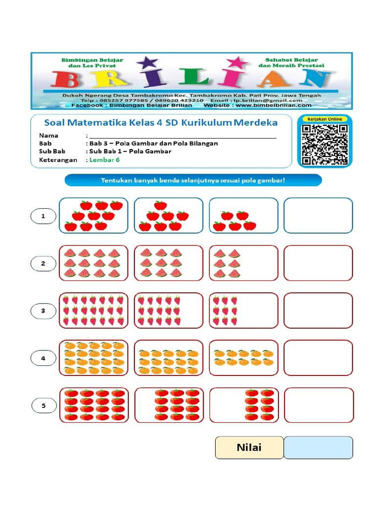 Worksheet Math sd 4 pola bilangan | PDF