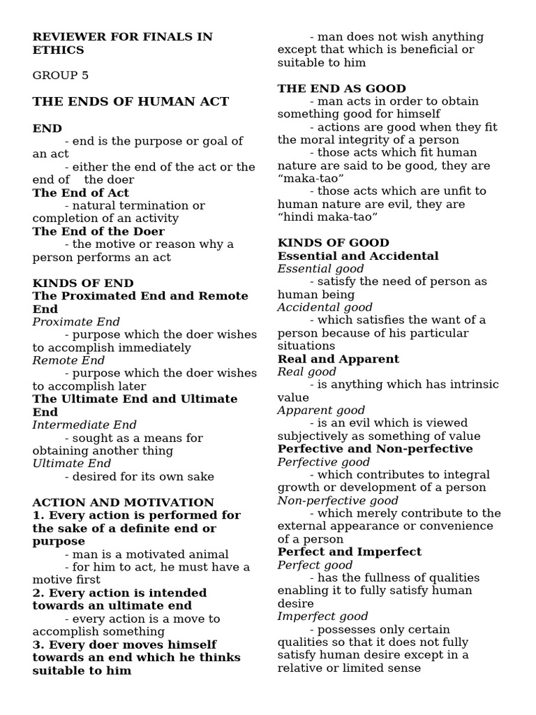 Reviewer For Finals in Ethics | PDF