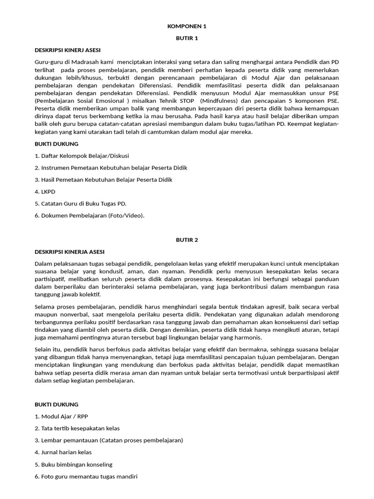 Deskripsi Kinerja Asesi | PDF