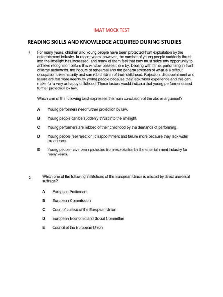 Imat Mock Test 6 | PDF