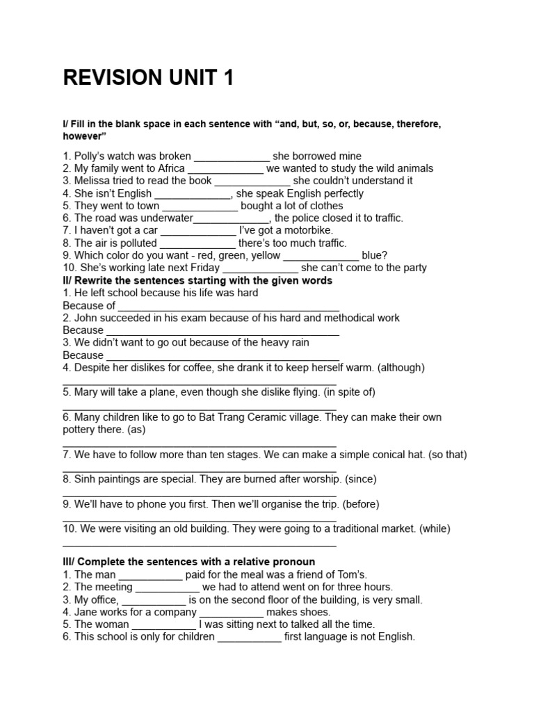 Revision Unit 1 | PDF
