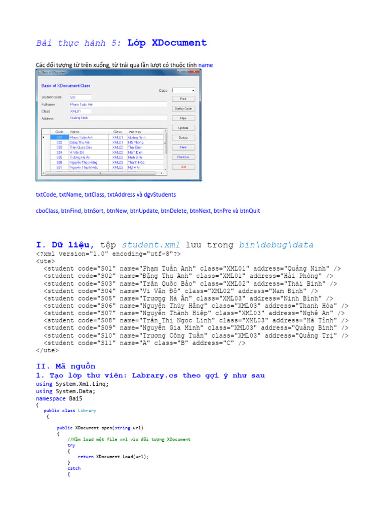 Bai 5. XML - Chuong4 - Thuc Hành L P XDocument | PDF
