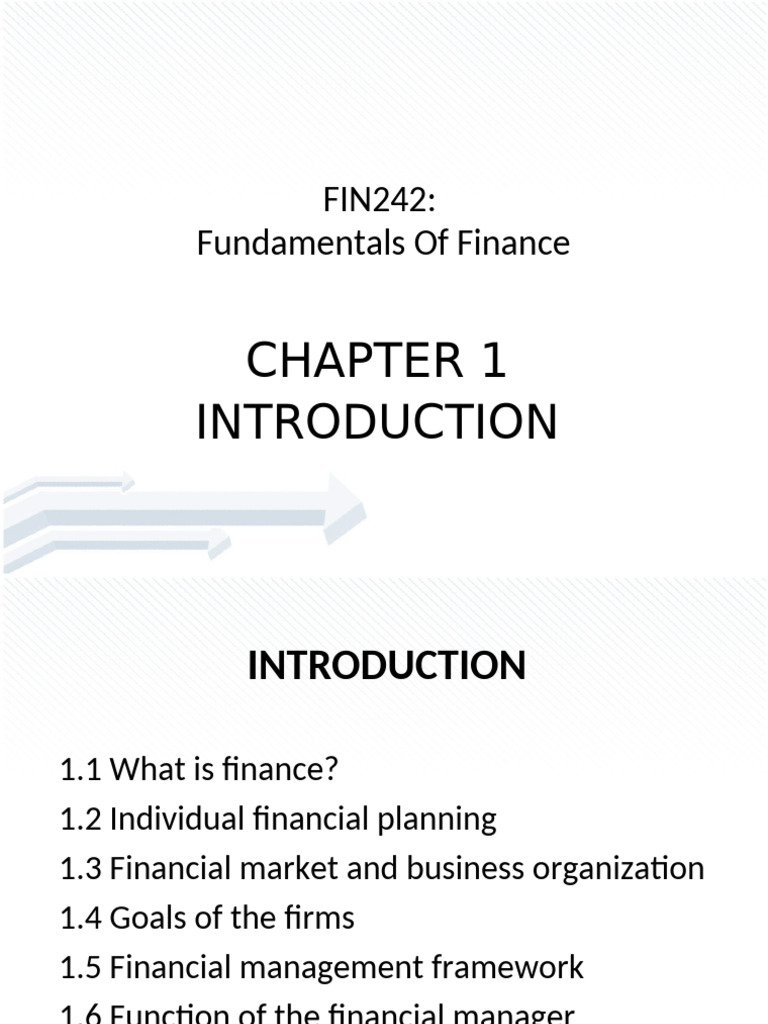 Fin242 Chapter 1 Introduction | PDF